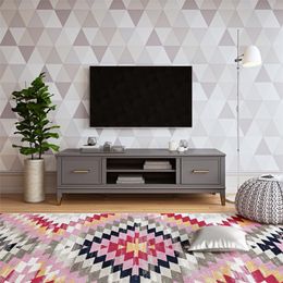Lowboard "Westerleigh", grau, B:152cm H:19cm T:50cm, MDF, Massivholz, COSMOLIVING BY COSMOPOLITAN, Sideboards, Kommode mit 3 x Kabeldurchführungen, MDF, Breite 152 cm
