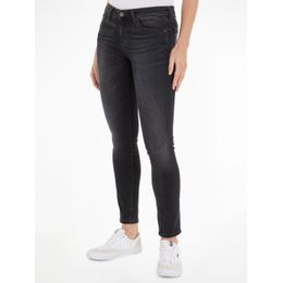 Skinny-fit-Jeans Tommy Jeans "Tommy Jeans Damenjeans Low Waist Skinny" Gr. 28, Länge 28, schwarz (denim black3) Damen Jeans mit Waschung, Logo-Badge