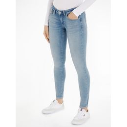 Skinny-fit-Jeans Tommy Jeans "Tommy Jeans Damenjeans Low Waist Skinny" Gr. 28, Länge 30, blau (denim light2) Damen Jeans mit Waschung, Logo-Badge