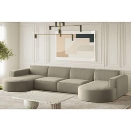 Wohnlandschaft U-Form Sofa PALMA XL in Stoff Opera Velvet Pearl