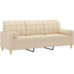 vidaXL - 3-Sitzer-Sofa mit Zierkissen Creme 180 cm Stoff