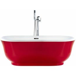 Beliani Badewanne Rot 170 x 77 cm Acryl Freistehend Römischer Stil