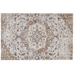 Beliani - Teppich Beige Braun Polyester / Baumwolle 150 x 230 cm Kurzflor Orientalischer Look Blumenmuster Geflecht Handgewebt Rechteckig Wohnzimmer