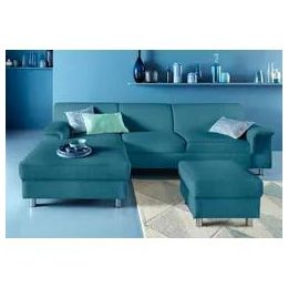 Ecksofa Inosign "Jamie, L-Form" Sofas Gr. B/H/T: 251cm x 72cm x 80cm, Struktur fein, Recamiere links, mit Bettfunktion, blau (petrol) wahlweise mit Bettfunktion