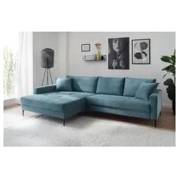 Ecksofa TRENDS BY HG "Summer L-Form" Sofas Gr. B/H/T: 278cm x 86cm x 174cm, Cord, Recamiere links, ohne Kopfstütze, blau in Cord-Stoff mit Metallfuß