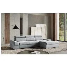 Sit & More Ecksofa SIT & MORE "Broadway L-Form" Sofas Gr. B/H/T: 284cm x 79cm x 171cm, Samtoptik, Recamiere rechts, ohne Bettfunktion, grau (hellgrau) inklusive Kopfteilverstellung, wahlweise mit Bettfunktion