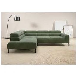 Ecksofa Places of Style "Antonelli, L-Form, incl. Kopfteilverstellung, Breite 276 cm" Sofas Gr. B/H/T: 276cm x 71cm x 219cm, Cord, Recamiere links, ohne Sitztiefenverstellung, grün (oliv) wahlweise elektrische Sitztiefenverstellung