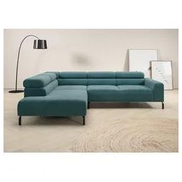 Ecksofa Places of Style "Antonelli, L-Form, incl. Kopfteilverstellung, Breite 276 cm" Sofas Gr. B/H/T: 276cm x 71cm x 219cm, Cord, Recamiere links, mit Sitztiefenverstellung, blau (petrol) wahlweise elektrische Sitztiefenverstellung