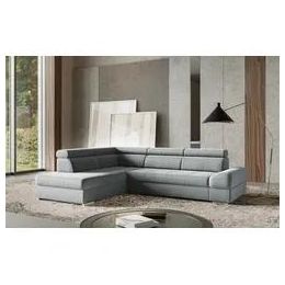 Sit & More Ecksofa SIT & MORE "Broadway L-Form" Sofas Gr. B/H/T: 270cm x 79cm x 213cm, Samtoptik, Ottomane links, mit Bettfunktion, grau (hellgrau) mit verstellbaren Kopfteilen, wahlweise Bettfunktion