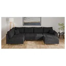 Wohnlandschaft Home Affaire "CHARRE U-Form, incl. 3 Zierkissen" Sofas Gr. B/H/T: 310 cm x 81 cm x 161 cm, Struktur weich, Recamiere rechts, grau (anthrazit) auch in Cord und Bouclé, feine Steppung, lose Rückenkissen