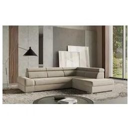 Sit & More Ecksofa SIT & MORE "Broadway L-Form" Sofas Gr. B/H/T: 270cm x 79cm x 213cm, Samtoptik, Ottomane rechts, ohne Bettfunktion, beige (sand) mit verstellbaren Kopfteilen, wahlweise Bettfunktion