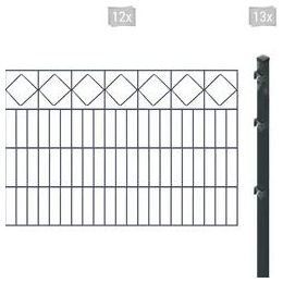 Arvotec Doppelstabmattenzaun "ESSENTIAL 80 zum Einbetonieren "Karo" mit Zierleiste" Zaunelemente Zaunhöhe 80 cm, Zaunlänge 2 - 60 m Gr. H/L: 80cm x 24 m, Pfosten: 13 St., grau (anthrazit)