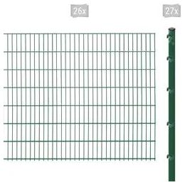 Arvotec Doppelstabmattenzaun "ESSENTIAL 143 zum Einbetonieren" Zaunelemente Zaunhöhe 143 cm, Zaunlänge 2 - 60 m Gr. H/L: 143cm x 52 m, Pfosten: 27 St., grün (dunkelgrün)