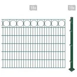 Arvotec Doppelstabmattenzaun "ESSENTIAL 120 zum Aufschrauben "Ring" mit Zierleiste" Zaunelemente Zaunhöhe 120 cm, Zaunlänge 2 - 60 m Gr. H/L: 120cm x 36 m, Pfosten: 19 St., grün (dunkelgrün)