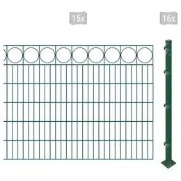 Arvotec Doppelstabmattenzaun "ESSENTIAL 120 zum Aufschrauben "Ring" mit Zierleiste" Zaunelemente Zaunhöhe 120 cm, Zaunlänge 2 - 60 m Gr. H/L: 120cm x 30 m, Pfosten: 16 St., grün (dunkelgrün)