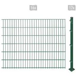 Arvotec Doppelstabmattenzaun "ESSENTIAL 123 zum Aufschrauben" Zaunelemente Zaunhöhe 123 cm, Zaunlänge 2 - 60 m Gr. H/L: 123cm x 32 m, Pfosten: 17 St., grün (dunkelgrün)