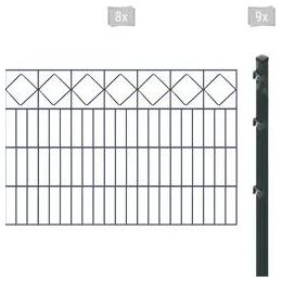 Arvotec Doppelstabmattenzaun "ESSENTIAL 80 zum Einbetonieren "Karo" mit Zierleiste" Zaunelemente Zaunhöhe 80 cm, Zaunlänge 2 - 60 m Gr. H/L: 80cm x 16 m, Pfosten: 9 St., grau (anthrazit)