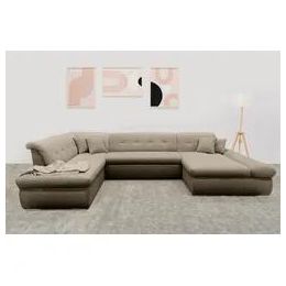 Wohnlandschaft DOMO collection "Moric U-Form auch in Cord" Sofas Gr. B/H/T: 353cm x 80cm x 95cm, Breitcord, Recamiere rechts, mit Bettfunktion-mit Armlehnenverstellung, braun (schlamm) im XXL-Format, wahlweise mit Bettfunktion und Armlehnenverstellung