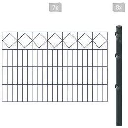 Arvotec Doppelstabmattenzaun "ESSENTIAL 80 zum Einbetonieren "Karo" mit Zierleiste" Zaunelemente Zaunhöhe 80 cm, Zaunlänge 2 - 60 m Gr. H/L: 80cm x 14 m, Pfosten: 8 St., grau (anthrazit)