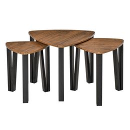 HOMCOM 3er Set Couchtisch, Stapeltisch, Beistelltisch, Kaffeetisch, Satztisch, MDF, Natur+Schwarz, 56 x 54,