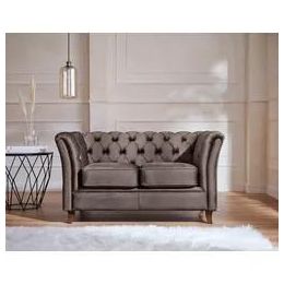 Chesterfield-Sofa Home Affaire "Reims", braun, B:150cm H:76cm T:88cm, Samtoptik (100% Polyester), Sofas, mit echter Chesterfield-Knopfheftung, hochwertige Verarbeitung