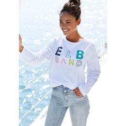 ELBSAND Sweatshirt 'Aliisa' weiß Gr. L (40) für Damen. Rundhals und Logodruck. Figurumspielend. Nachhaltig.