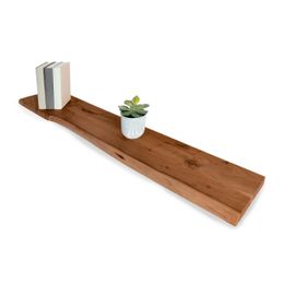 Wandregal Akazienholz nussbaum massiv 110x20 cm Holzregal Steckboard Baumkante AMANDA