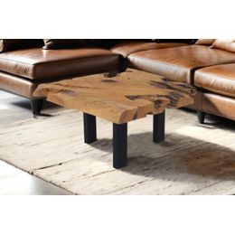 Couchtisch Baumkante massiv Teakholz Wurzelholz 80 x 80 x 40 schwarz Ibiza