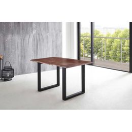 Esstisch Baumkante massiv Akazie nussbaum 180 x 90 U-Gestell schwarz LUBIN