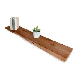 Wandregal Akazienholz nussbaum massiv 100x20 cm Holzregal Steckboard Baumkante AMANDA