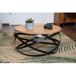 Couchtisch rund Akazieholz massiv natur 60 x 60 cm Metallgestell schwarz ALLISON