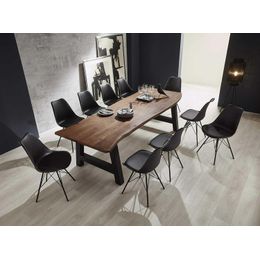 Baumkanten Essgruppe Akazie nussbaum 240 cm A-Gestell schwarz 11tlg. ADELAIDE