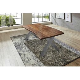 Esstisch Baumkante massiv Akazie nussbaum 180 x 90 silber XAVER