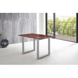 Esstisch Baumkante massiv Akazie nussbaum 180 x 90 U-Gestell silber LUBIN