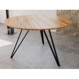 Esstisch rund mit Schweizer Kante natur massiv Akazie 110 cm schwarz INSA
