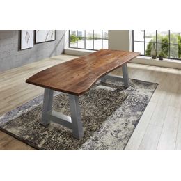 Esstisch Baumkante massiv Akazie nussbaum 240 x 100 silber Adelaide