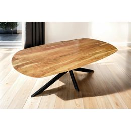 Esszimmertisch Oval 200 x 100 cm Akazienholz massiv natur Spider-Gestell schwarz RAMA