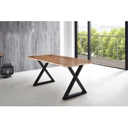 Esstisch Baumkante massiv Akazie natur 200 x 100 X-Gestell schwarz LUBIN