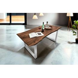 B-Ware Esstisch Baumkante massiv Akazie nussbaum 180 x 90 silber MUNDRA