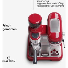 Klarstein - Espresso Siebträgermaschine mit Milchaufschäumer & Mahlwerk, 1,4L Retro Mini-Espressomaschine mit Siebträger, 1550 w Kaffeemaschine