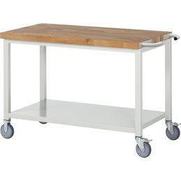 eurokraft pro Fahrbare Werkbank Serie 8000, Gestellbauweise, 1 Ablageboden, BxT 1250 x 700 mm