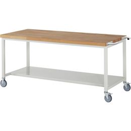 eurokraft pro Fahrbare Werkbank Serie 8000, Gestellbauweise, 1 Ablageboden, BxT 2000 x 900 mm