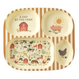 Rice Melamin Kinderteller mit 4er Einteilung Farm Animals, 24,3x21,6 cm