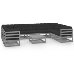 10-tlg. Garten-Lounge-Set mit Kissen Grau Massivholz Kiefer vidaXL