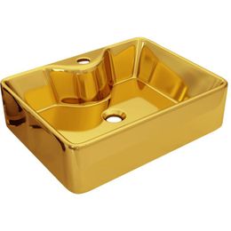 vidaXL - Waschbecken mit Wasserhahnloch 48 x 37 x 13,5 cm Keramik Golden