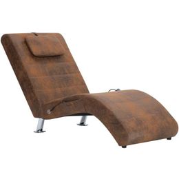 vidaXL - Massage Chaiselongue mit Kissen Braun Wildleder-Optik