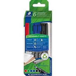 STAEDTLER Lumocolor permanent Folienstifte, 0,6 mm, nachfüllbar, DRY SAFE Technologie, schnell trocknend, farbsortiert, 6-er Set