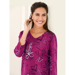 WITT Damen 3/4-Arm-Shirt mit Herzen und Bl&uuml;ten verziert, fuchsia, Gr&ouml;&szlig;e 38