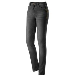 WITT Damen 5-Pocket-Jeans mit Reißverschluss und Lederimitat-Anhänger, grey-denim, Größe 40