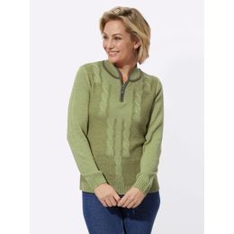 WITT Damen Boucl&eacute;-Pullover mit Zopfmuster, lindgr&uuml;n-meliert, Gr&ouml;&szlig;e 38